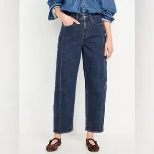 Old Navy | Jeans | Nwt Old Navy High Rise Barrel Leg Dark Blue Jeans ...